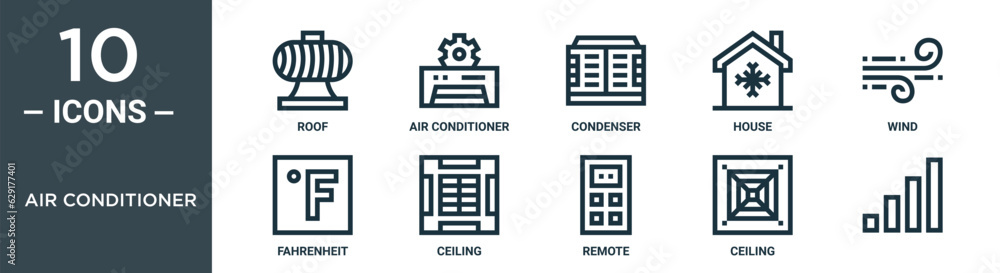 air conditioner outline icon set includes thin line roof, air ...