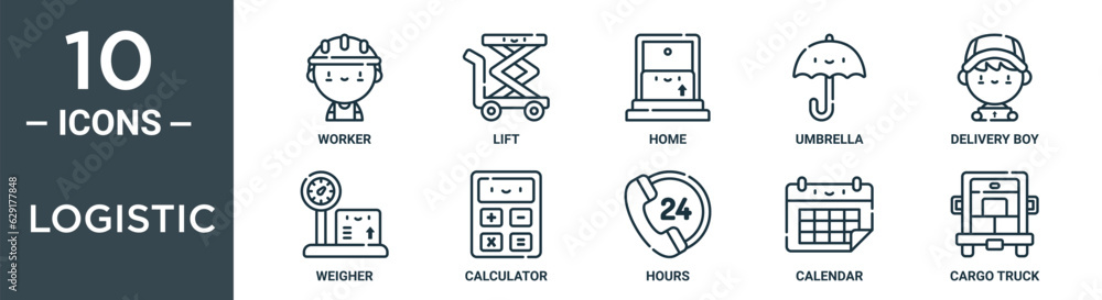 logistic outline icon set includes thin line worker, lift, home ...