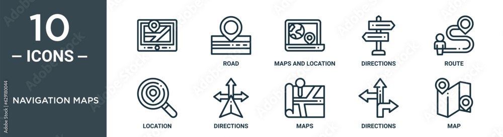 navigation maps outline icon set includes thin line , road, maps and ...