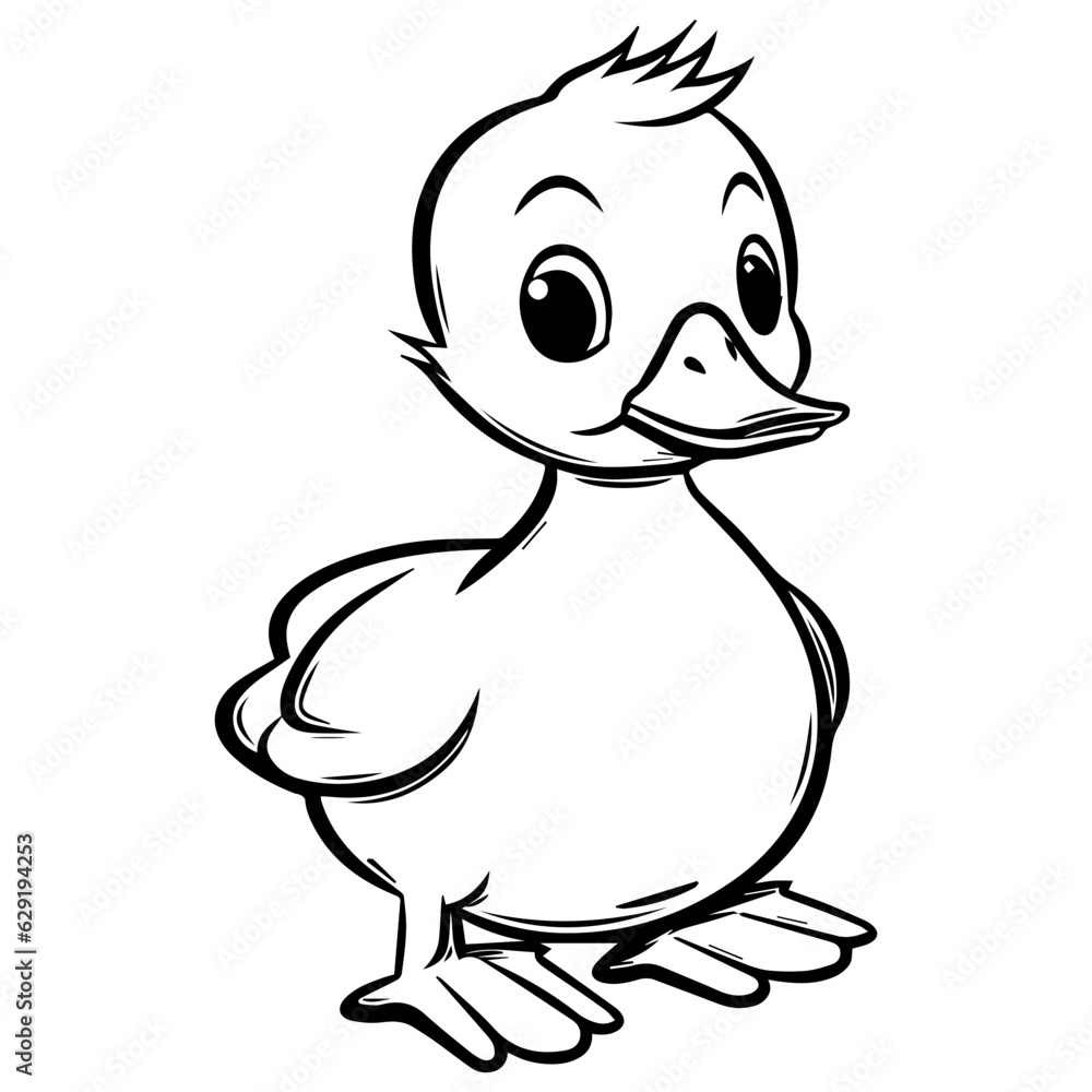Coloring Page Outline of cartoon duckling Stock Vector | Adobe Stock