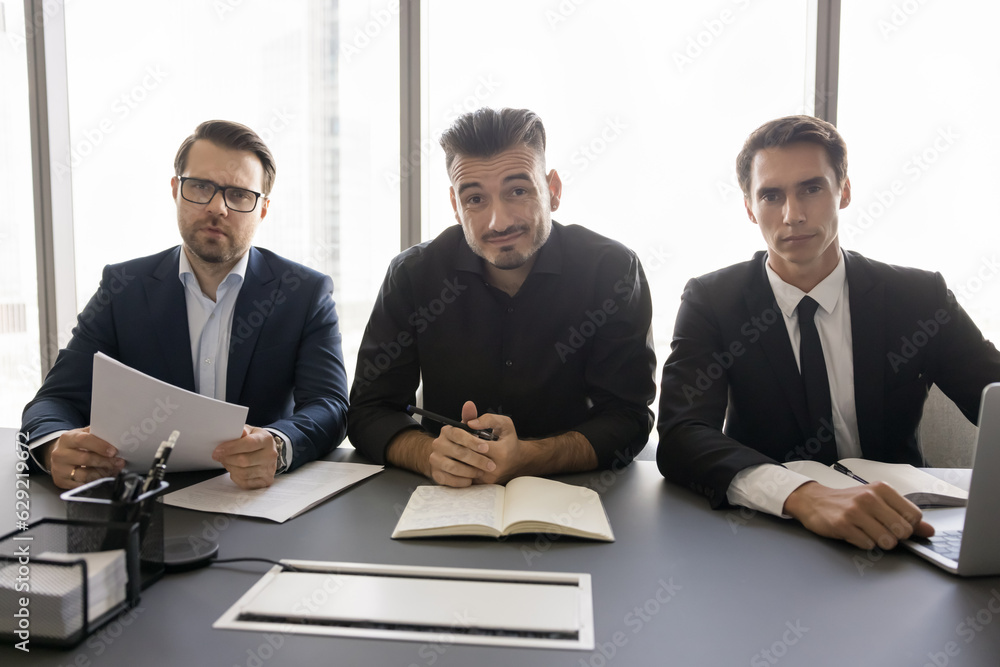 Photo Stock Team of three successful business leader men front office ...