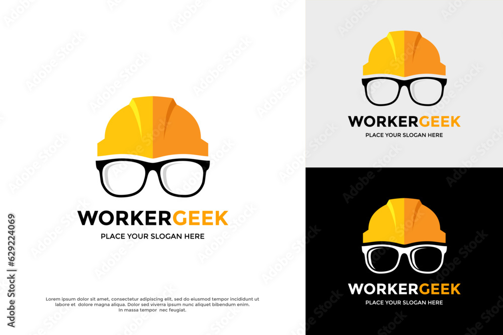 Worker geek vector logo template, This design use glasses and safety ...