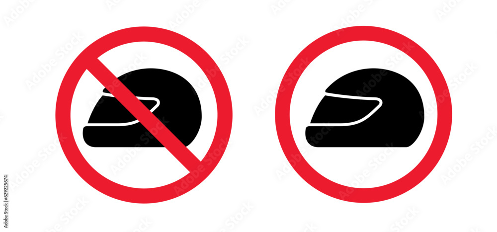 Do not enter with full face helmet sign. Caution icon. Motorcycle or ...