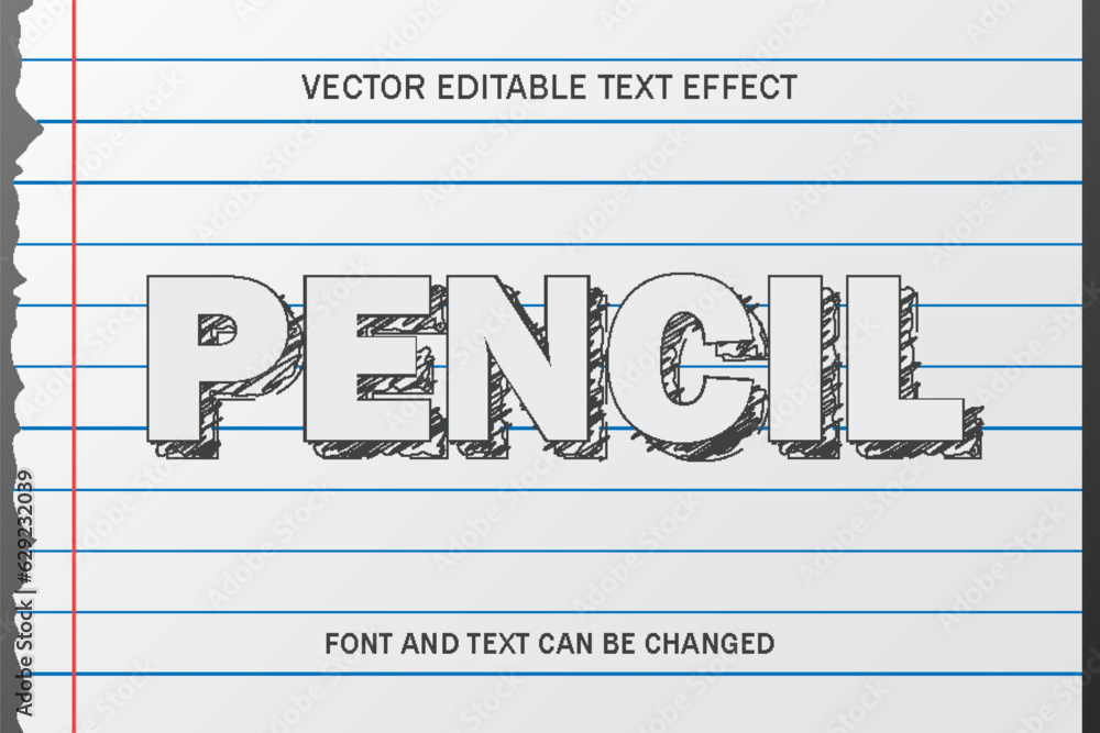 pencil sketch hand drawing style editable text effect font typography ...