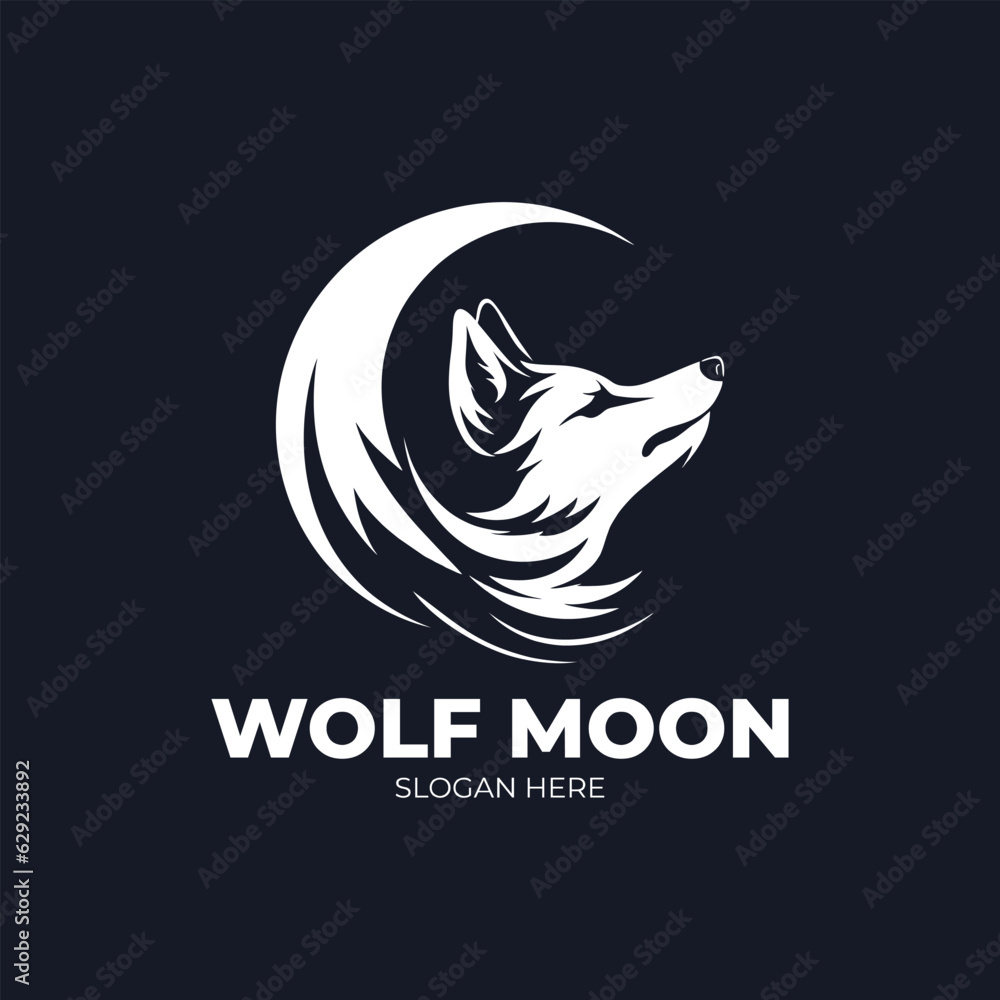 Wolf And Moon Silhouette Logo Brand Identity Vector Illustration Stock ...