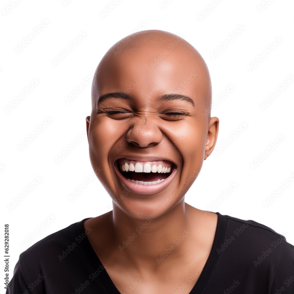 Image of a beautiful happy bald woman posing isolated over white wall ...