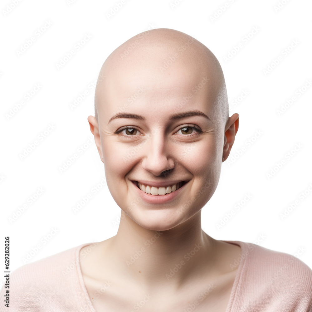 Image of a beautiful happy bald woman posing isolated over white wall ...