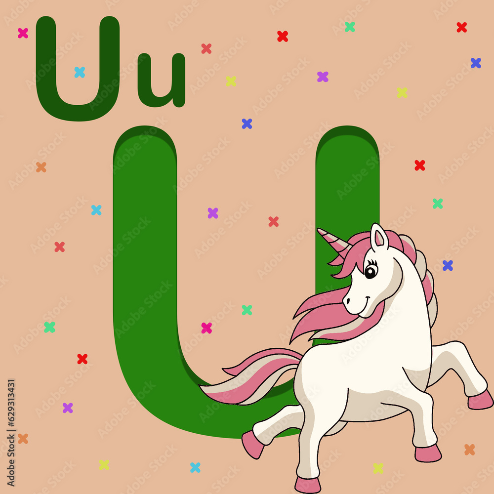 U for Unicorn alphabet letter U, ABC TO Z ,Colorful animal English ...