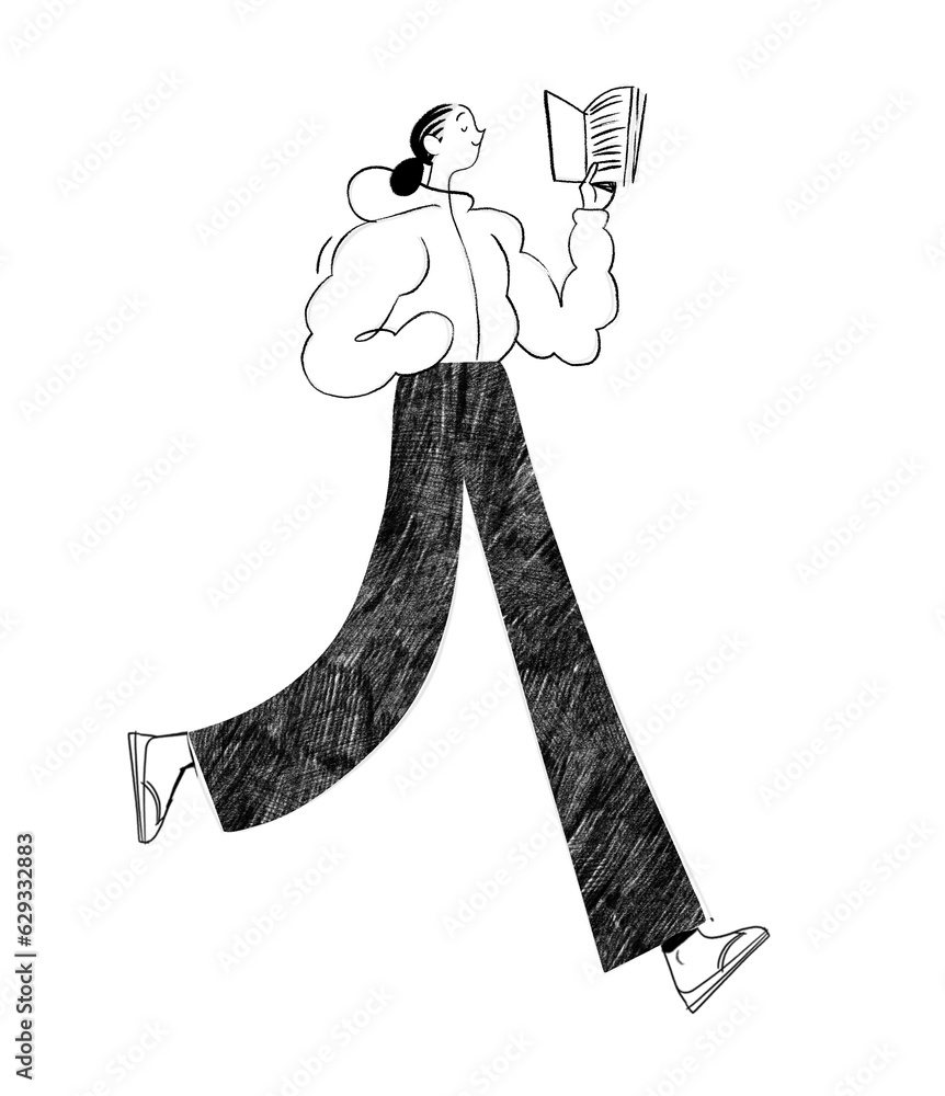 Girl Walking With Book Stock Illustration | Adobe Stock
