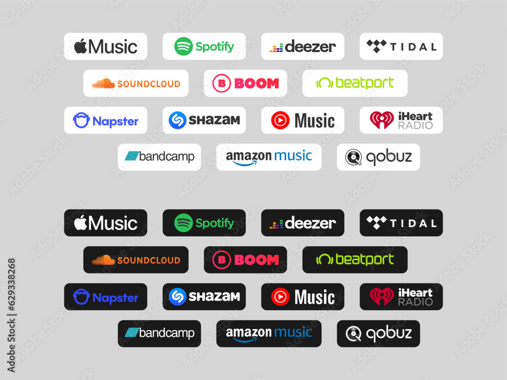Vetor Apple music, Spotify, Deezer, Youtube Music, Tidal, Boom, logos ...
