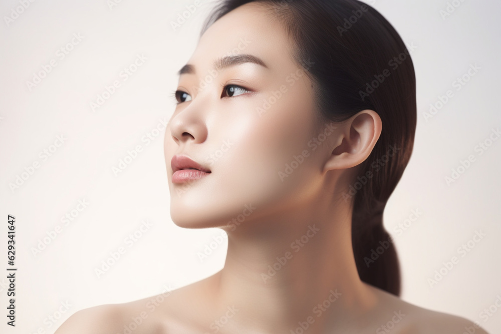 Beautiful Young Asian Woman With Fresh Smooth Face and Neck Skin on ...