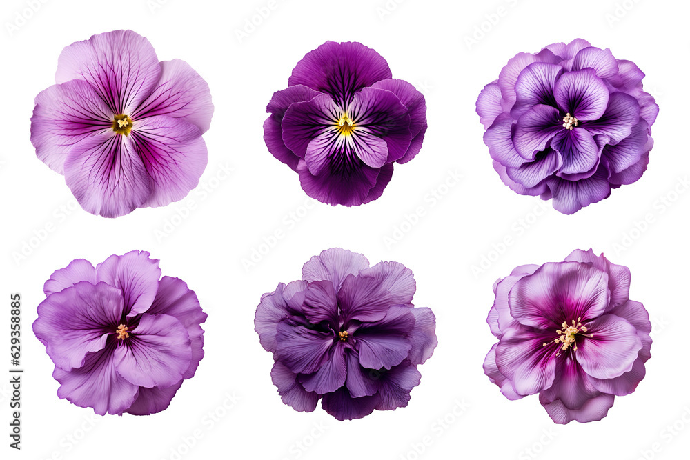 Selection of various purple flowers isolated on transparent background ...