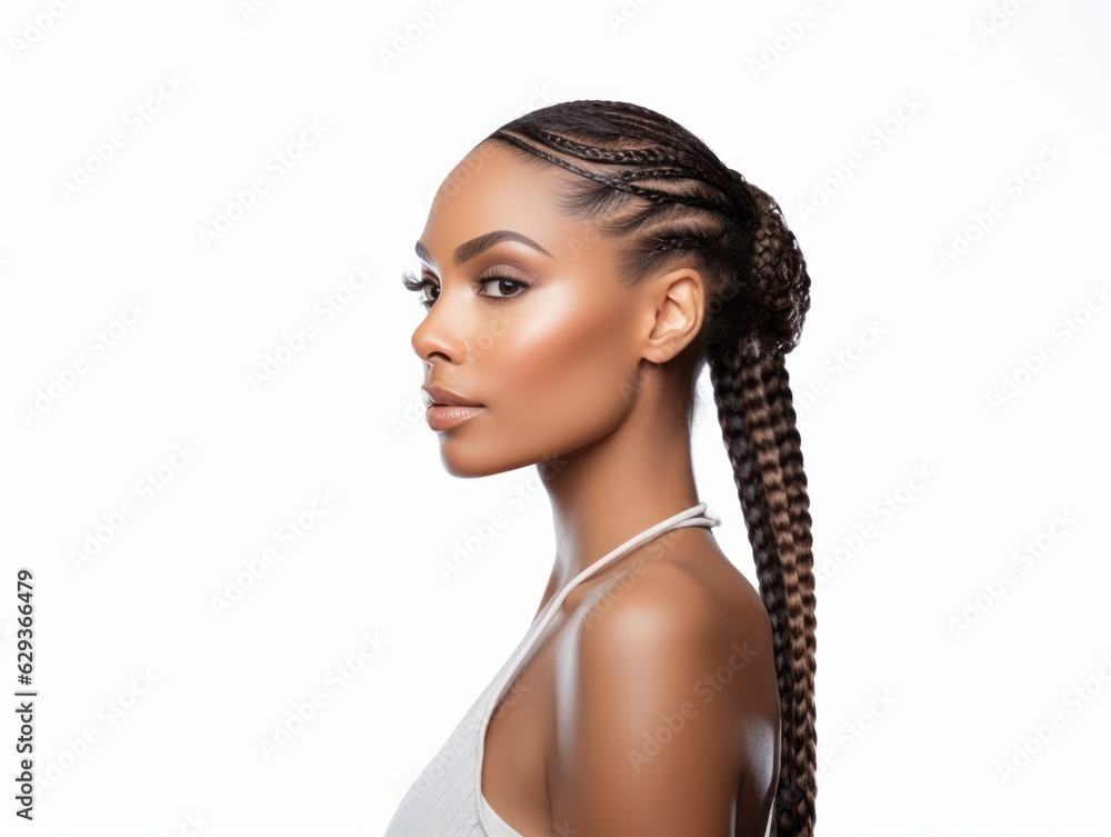 portrait of beautiful black african american woman with curly long ...