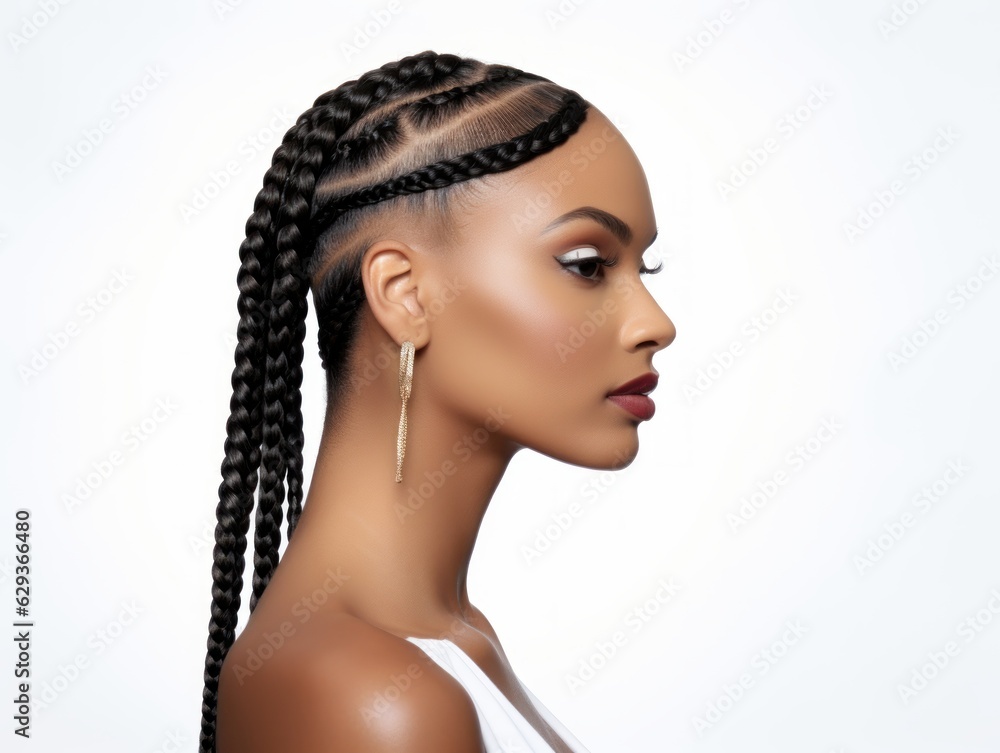 portrait of beautiful black african american woman with curly long ...