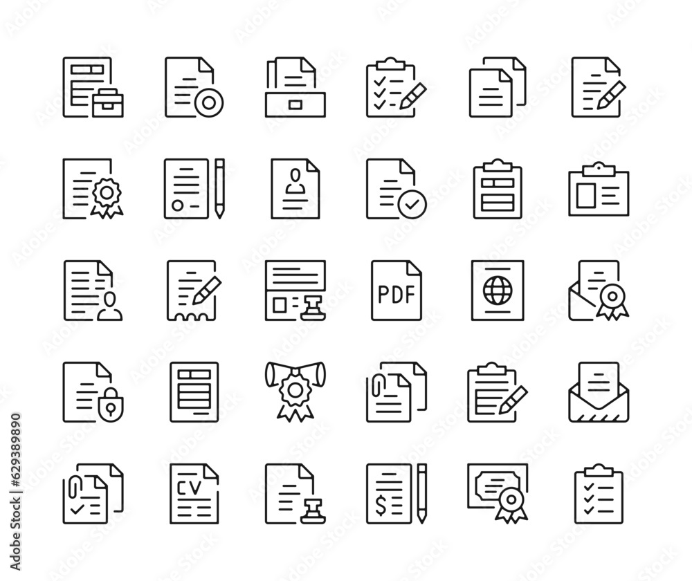Documents icons. Vector line icons set. Contract, agreement, form ...