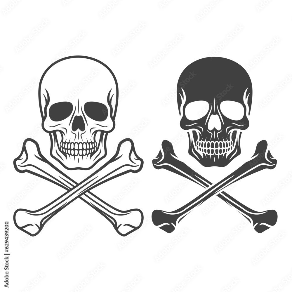 Vetor Vector Black Skull and Crossbones Icon Set Isolated. Skulls ...