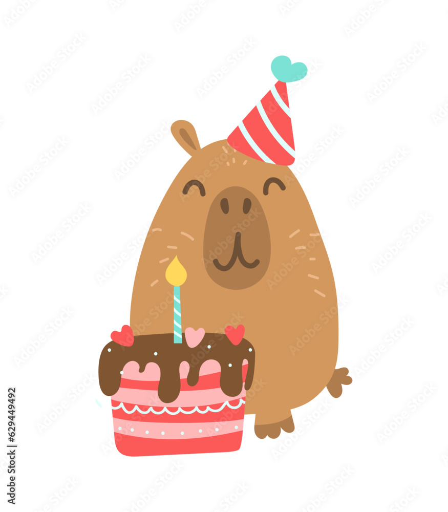 Cute capybara illustration. Cartoon capybara birthday. birthday card ...