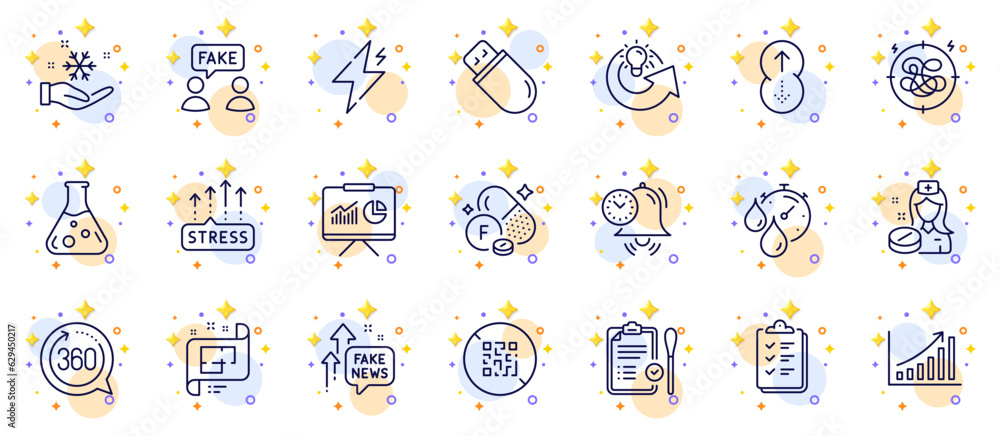 Outline set of Architectural plan, Freezing and Chemistry lab line icons for web app. Include ...