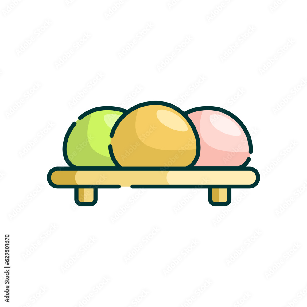 Mochi. Japanese rice dessert. Traditional Japanese dessert. Flat Vector ...