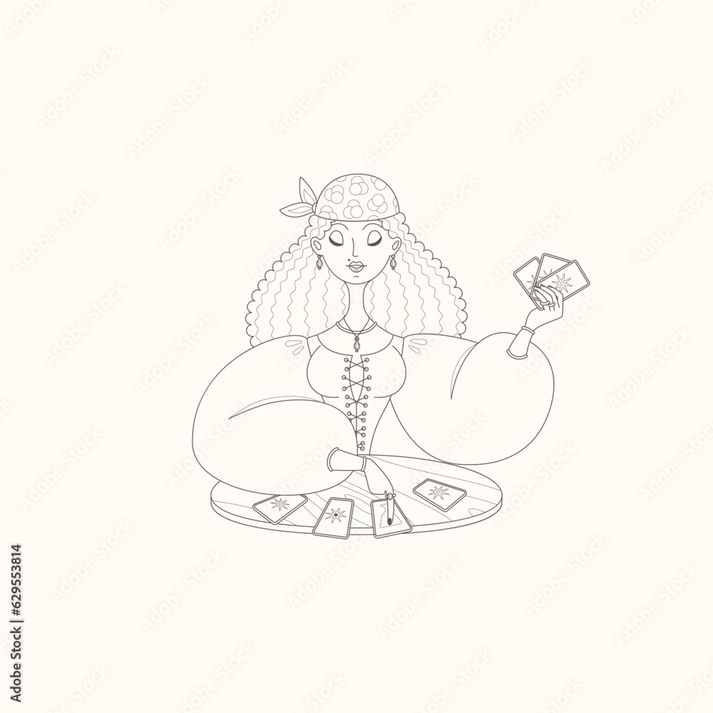 Fortune teller female character. Gypsy oracle. Cartoon illustration of ...