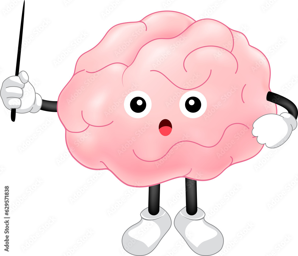 Cute cartoon brain character. Human brain intellect, knowledge ...