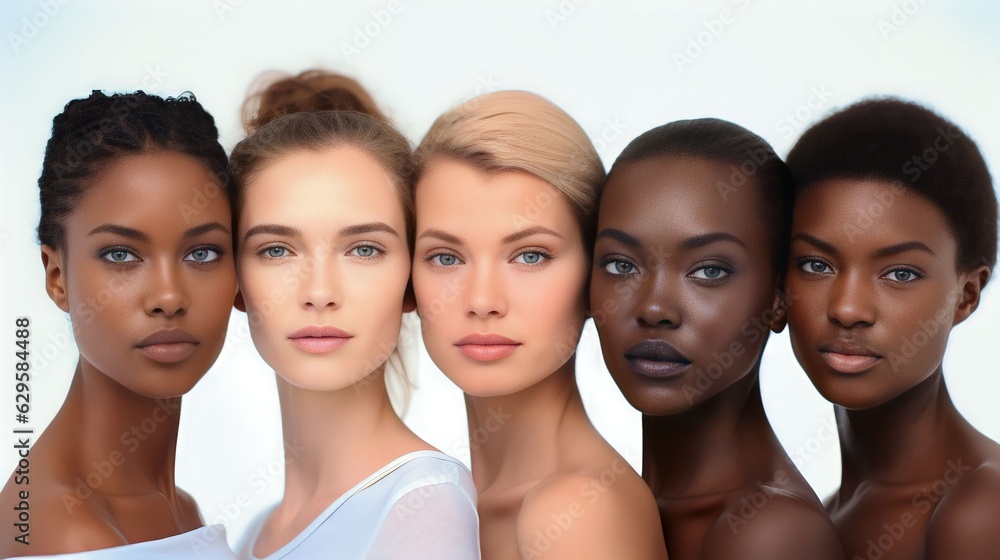 group of Beautiful female models with beautiful skincare from a diverse ...
