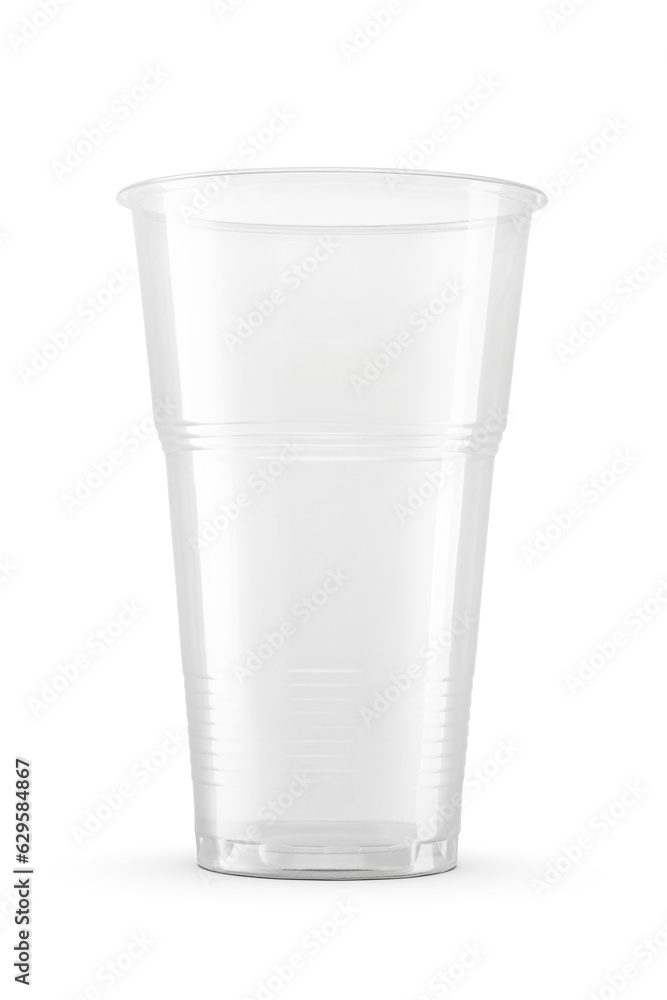 One empty disposable transparent plastic cup isolated with clipping ...