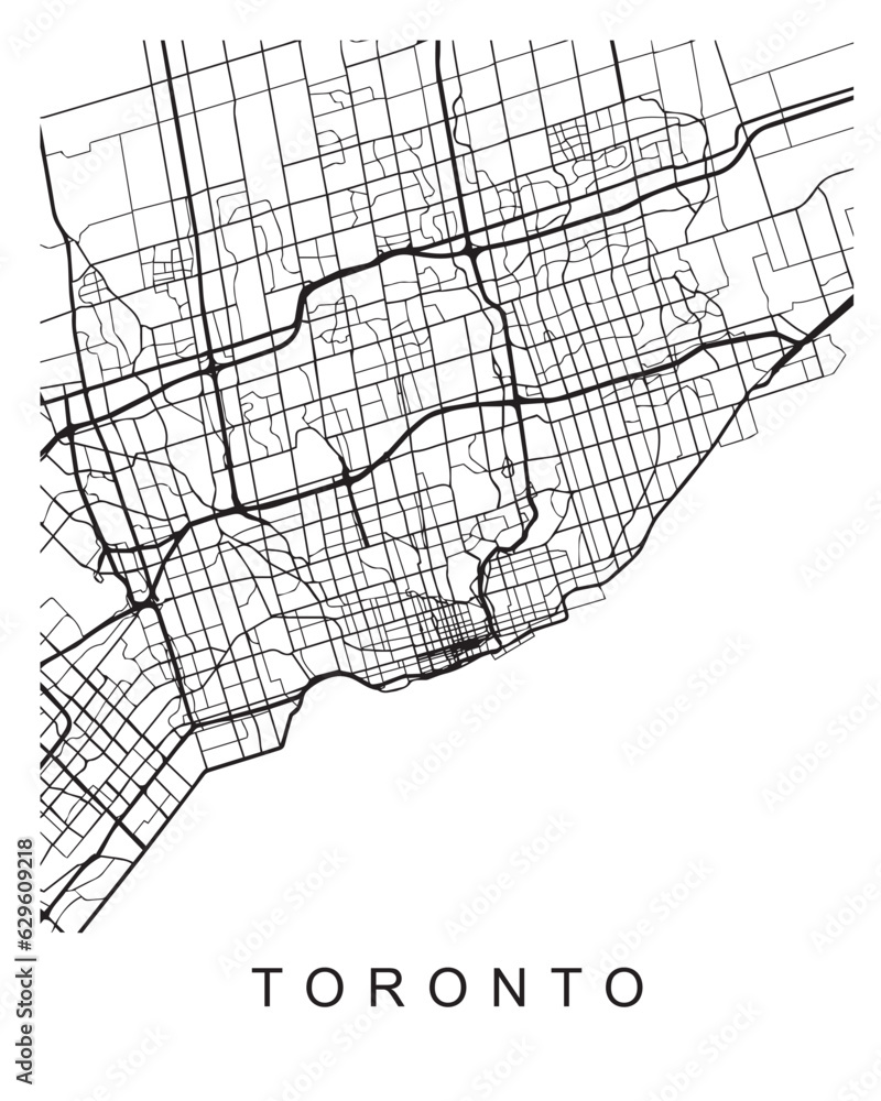 Outlined vector illustration of the map of Toronto on the white ...