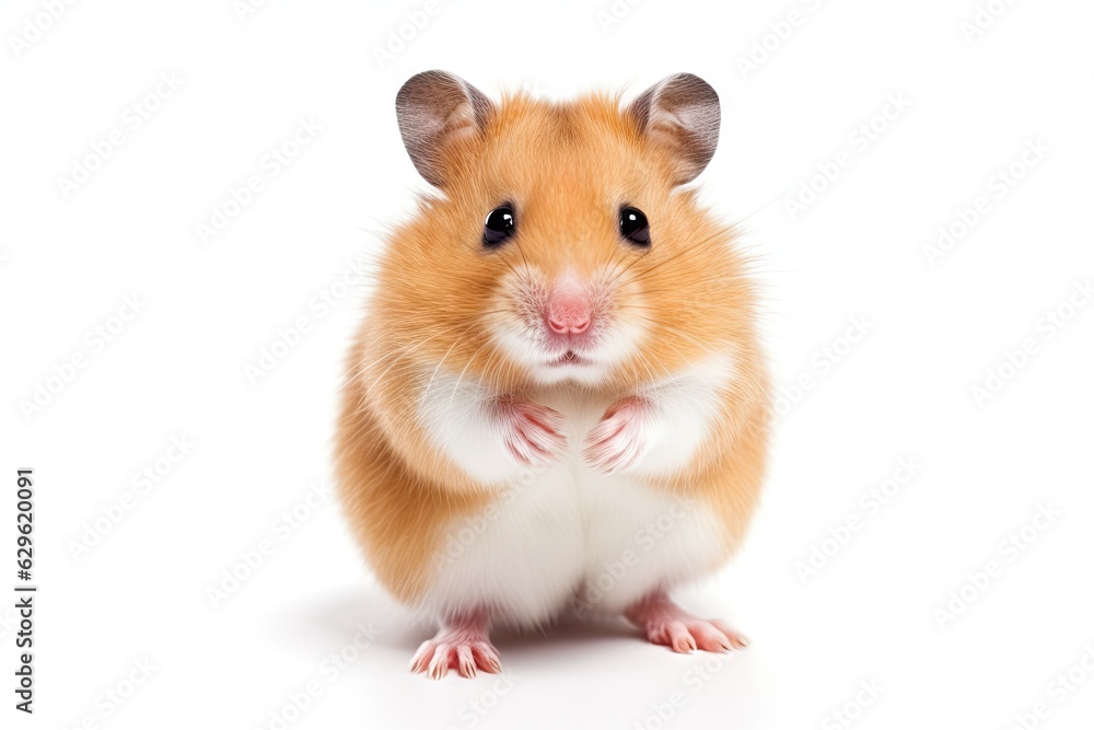 Little cute isolated small hamster sitting on white background. Closeup ...
