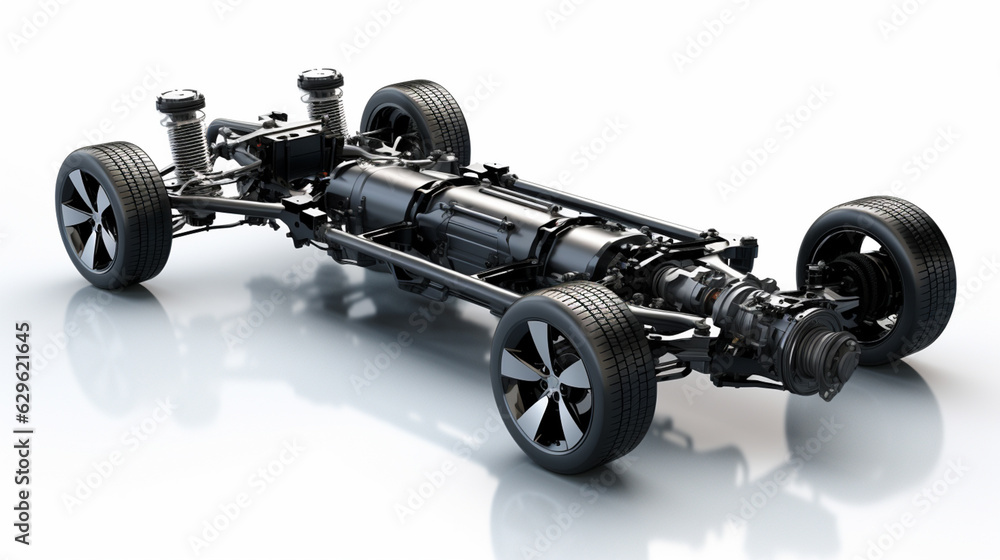 Car chassis with engine. Image of car chassis with engine isolated on ...