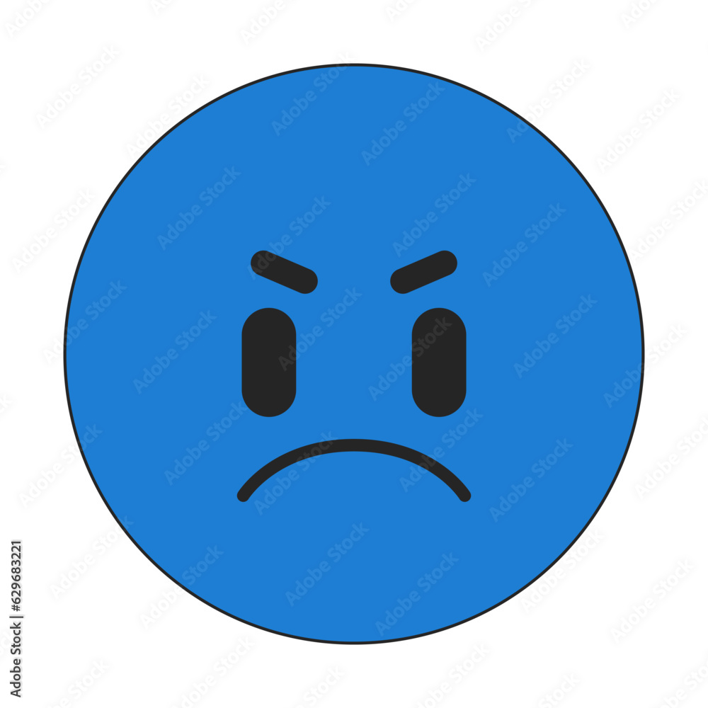 Angry emoticon flat line color isolated vector object. Hate, dislike ...