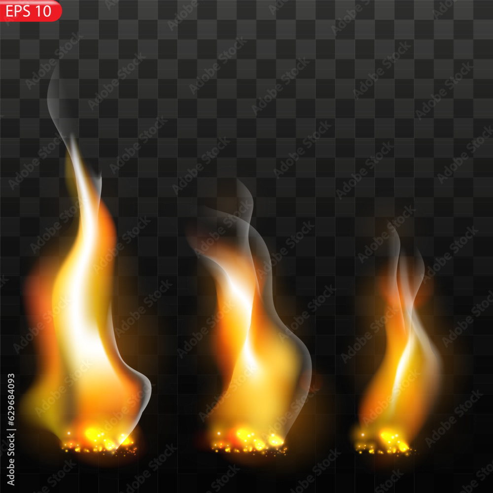 Translucent fire flames and sparks with horizontal repetition on ...