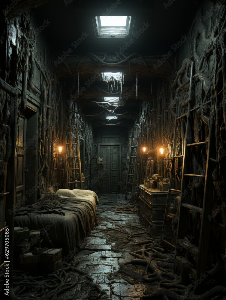creepy room in horror style, created with Generative AI technology ...