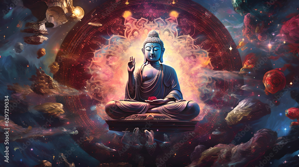 Spiritual background for meditation with buddha statue with galaxy ...