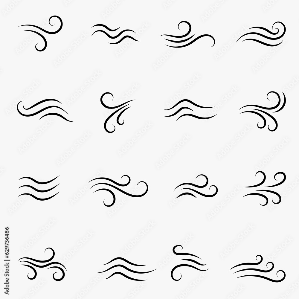 Wind weather and environment, nature icon set. Natural movement of the ...