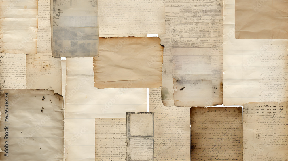 Collection of paper collage backgrounds made of antique documents with ...