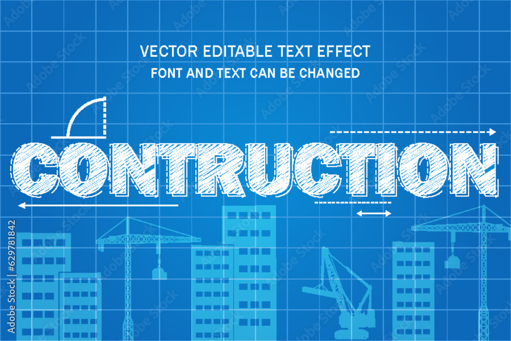 construction drawing architect styles blueprint editable text effect ...