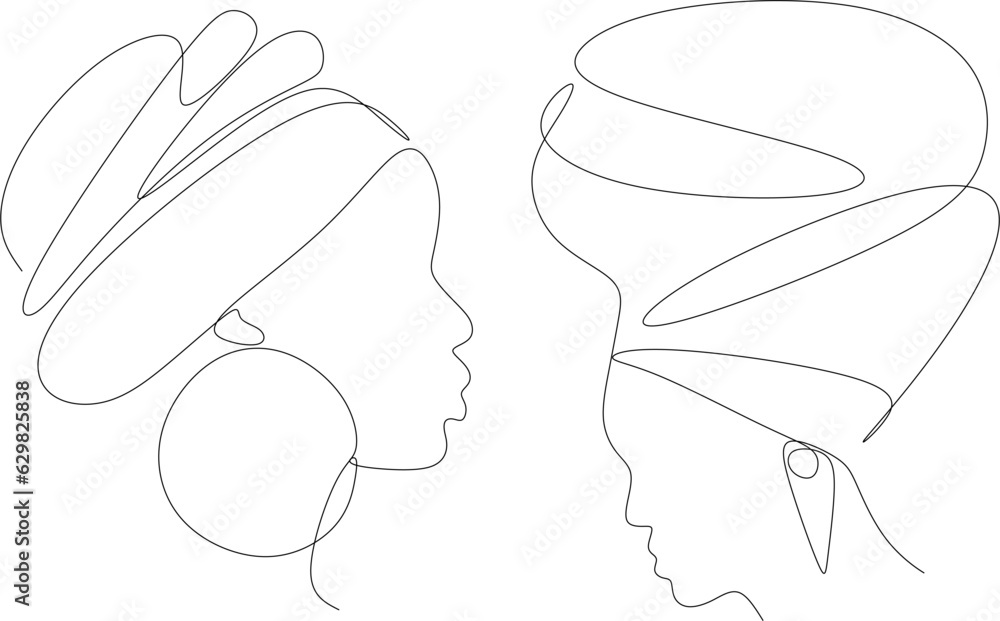 Line Art Woman Face Drawing. Black Woman Vector. Afro American Female ...