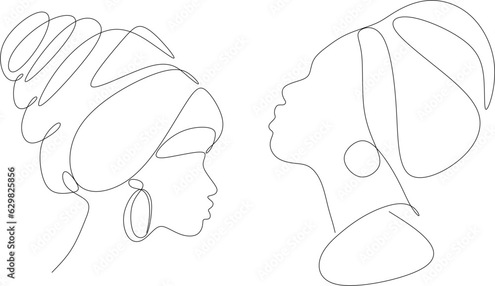 Line Art Woman Face Drawing. Black Woman Vector. Afro American Female ...