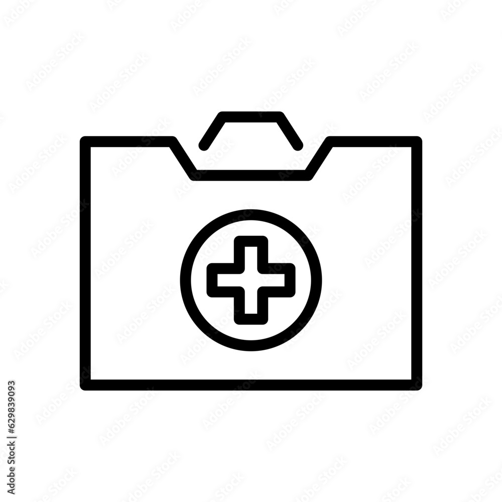 Black single first aid kit line icon, simple doctor case box flat ...