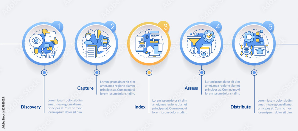 2D knowledge management vector infographics template, data ...