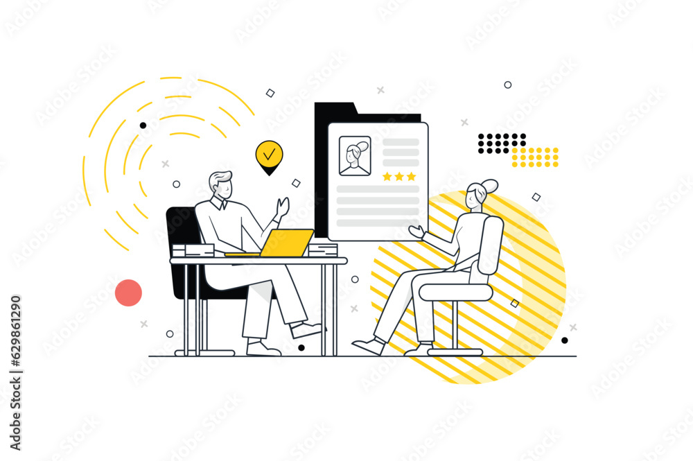 HR manager concept with people scene in the flat line cartoon style ...