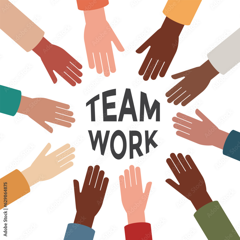 Teamwork concept. Friends with stacked hands showing unity and teamwork ...