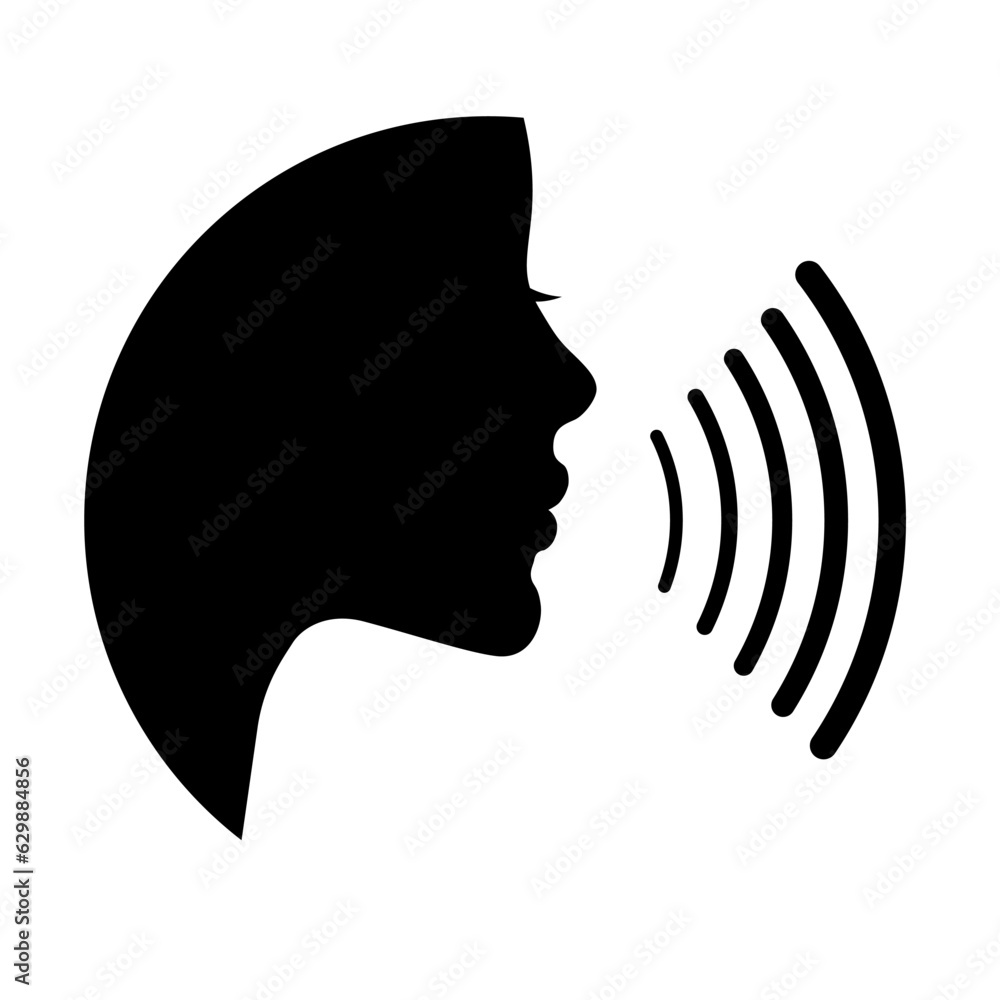 Person speaks icon, profile of young beautiful talking woman ...