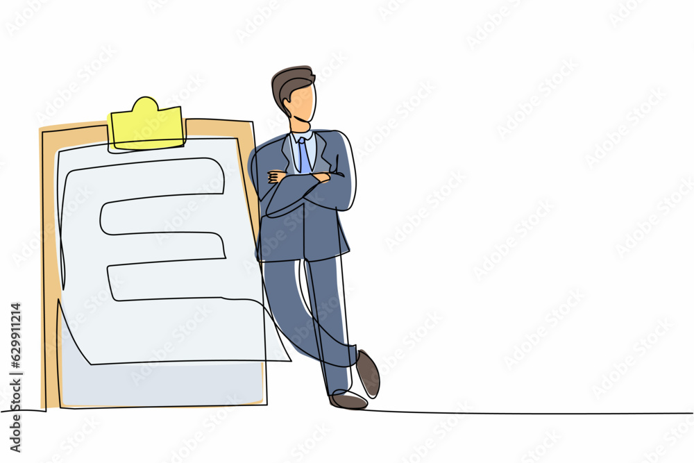 Vektor Continuous one line drawing relaxed businessman standing and ...