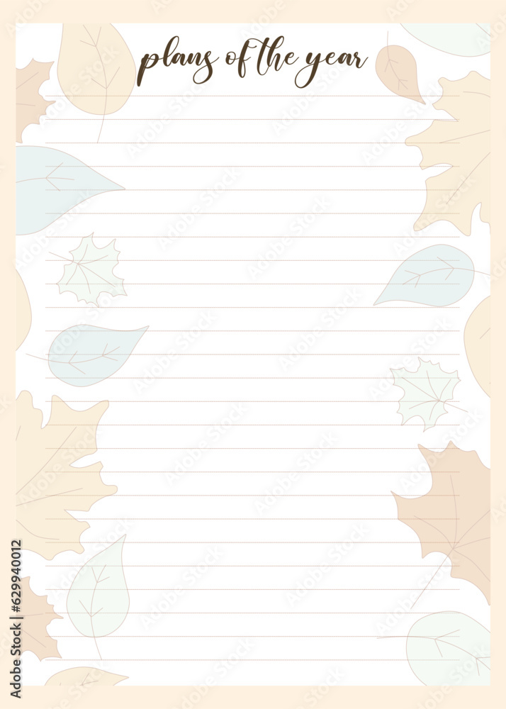 Planer page template. Autumn vector background for Notebook, Schedule ...