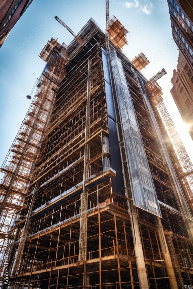 skyscraper being built, focus on the metal beams and structure Stock ...