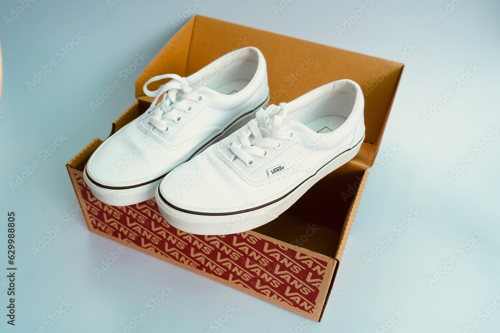 Van Era white color edition shoes, A package of Vans off the wall ...