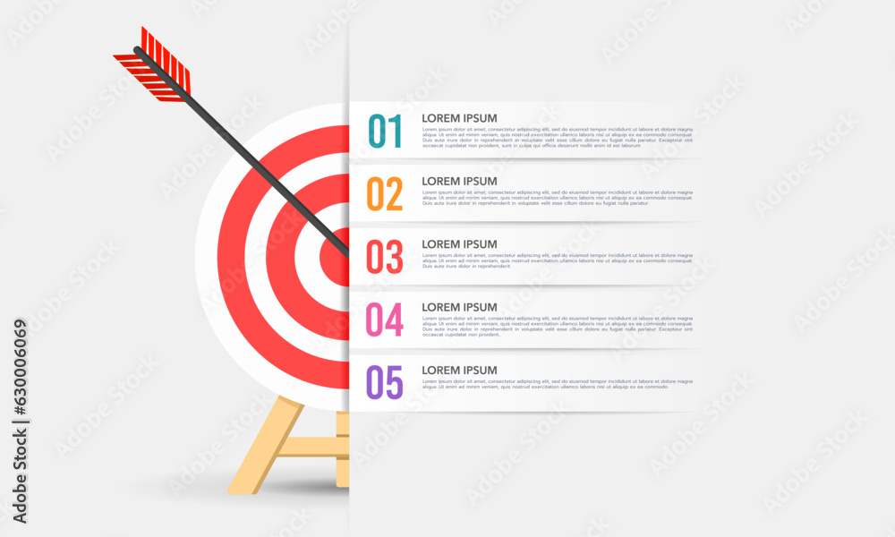 Infographic target with 5 steps to success. Business goal. Vector ...