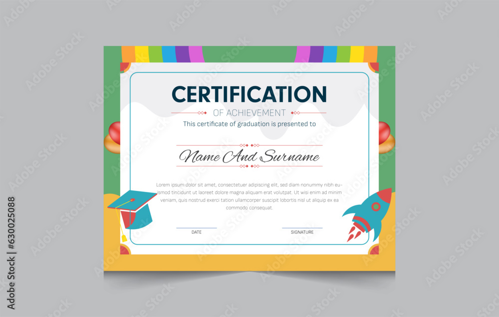 Kindergarten certificate template for kids, fun colorful and ...